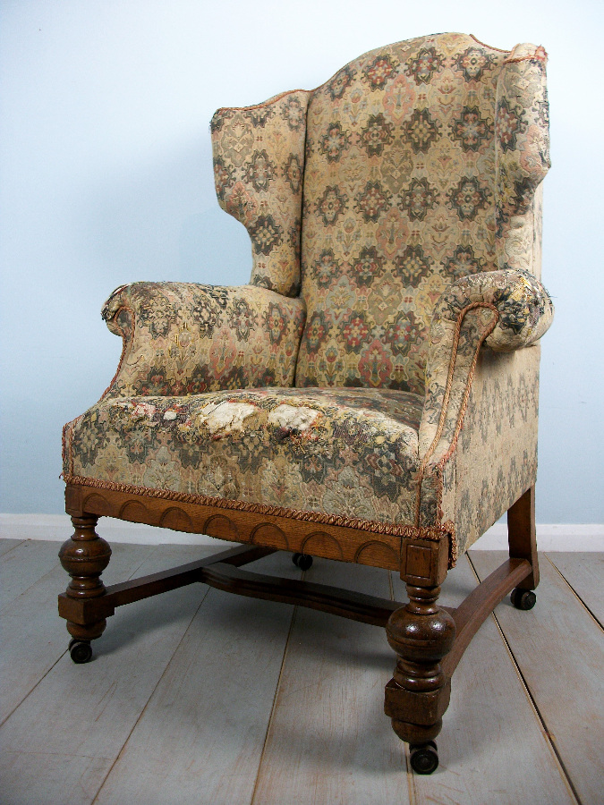 A William and Mary Revival Wing Back Armchair