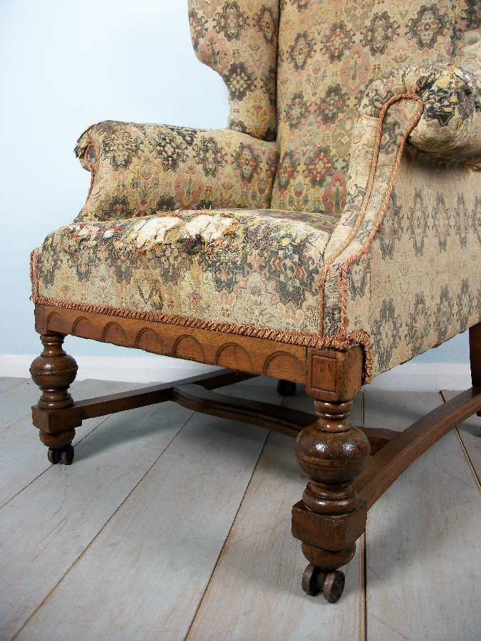 A William and Mary Revival Wing Back Armchair