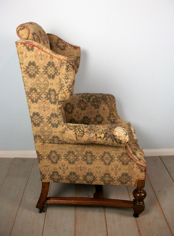 A William and Mary Revival Wing Back Armchair