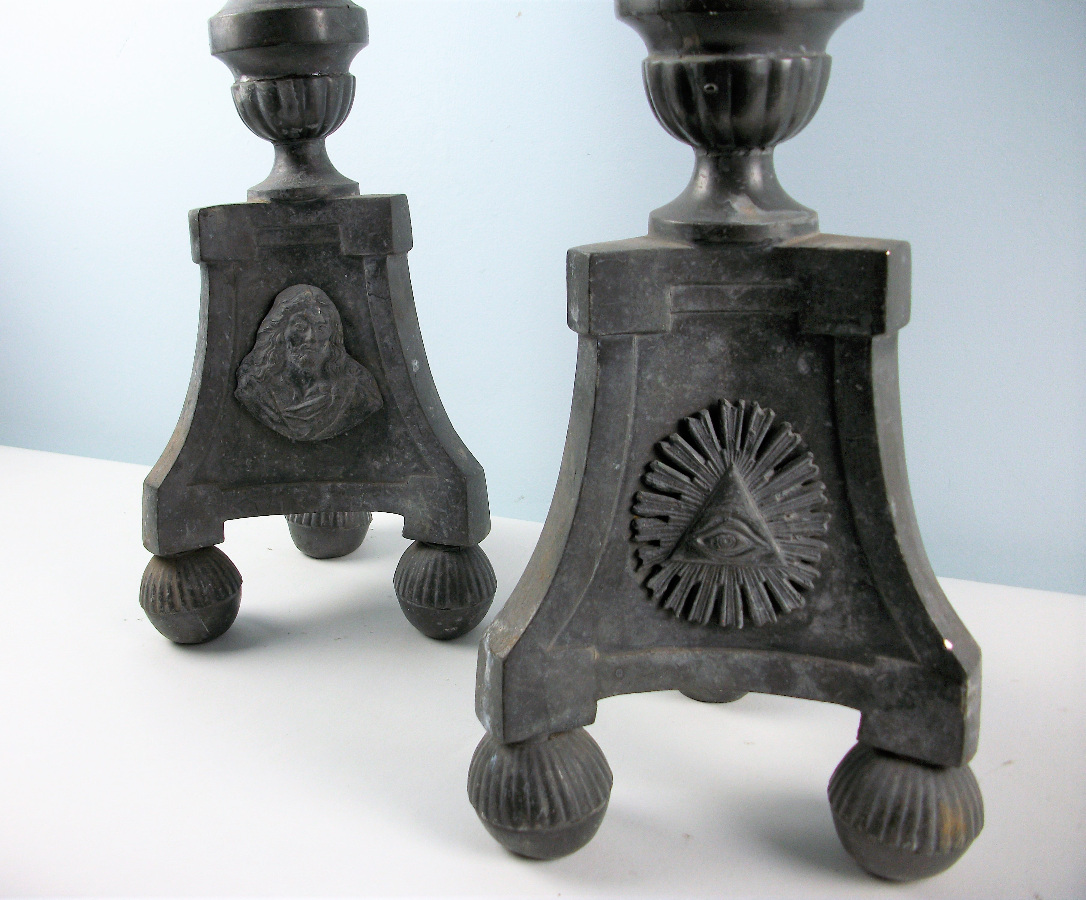 A Pair of Pewter Tall Candlesticks