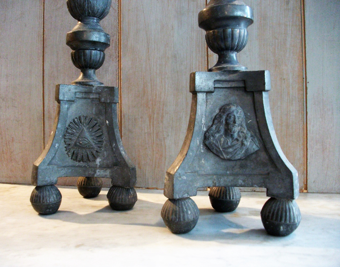 A Pair of Pewter Tall Candlesticks